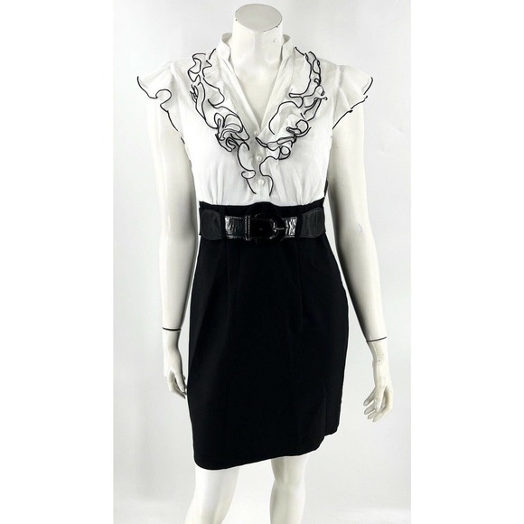 Iz Byer | Dresses | Iz Byer Sheath Dress Size 7 White Black Ruffled ...